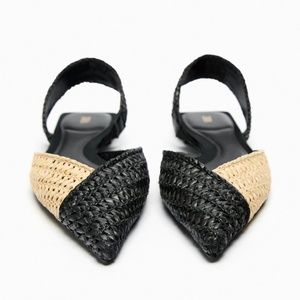 Zara | Shoes | Zara Limited Edition Raffia Sling Back Woven Flats ...